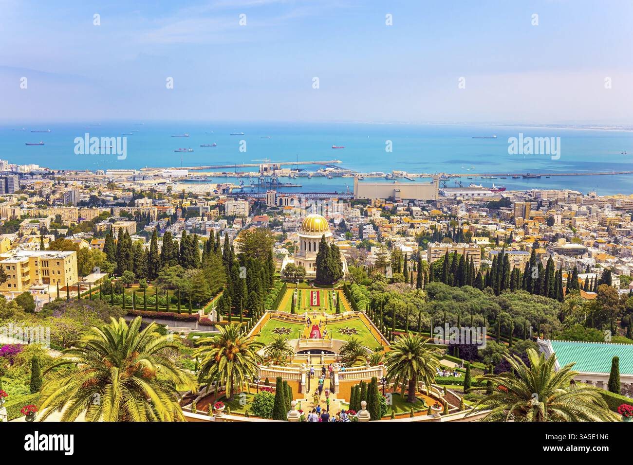 HAIFA, ISRAEL - MAY 6, 2017: View from Mount Carmel to the seaport of ...