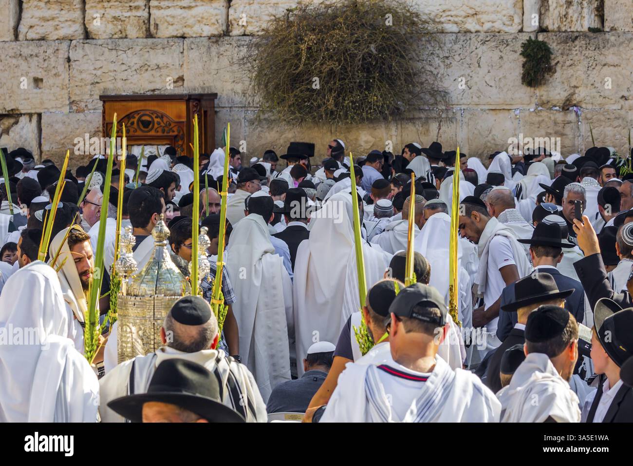 Jerusalem. Jews praying wrapped in festive white Talit. The blessing of ...