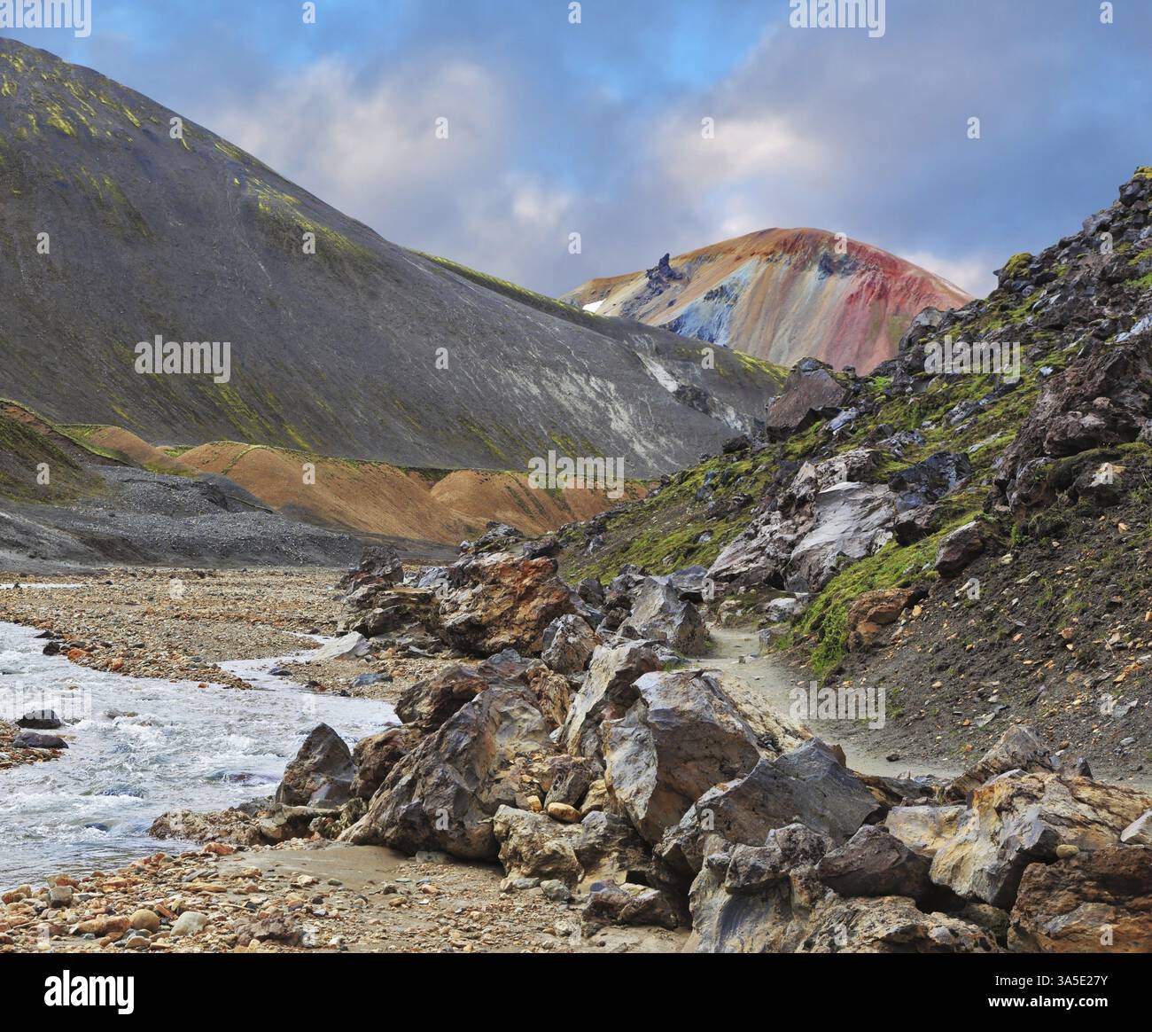 National Park Landmannalaugar in Iceland. Creek in the gorge between ...