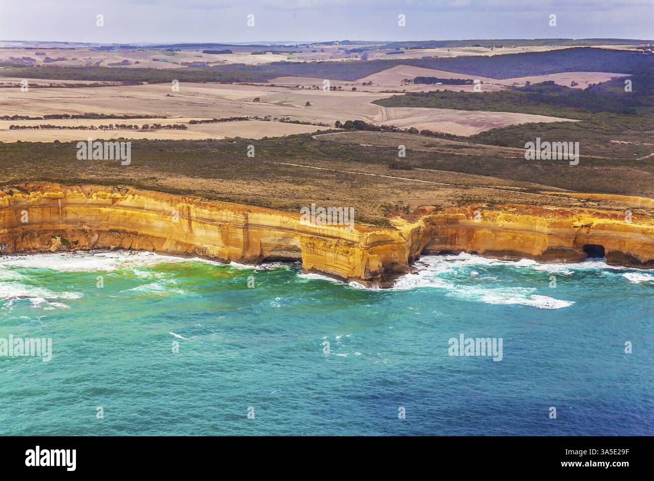 Scenic coastline. Picture taken from a helicopter. Great Ocean Road and ...