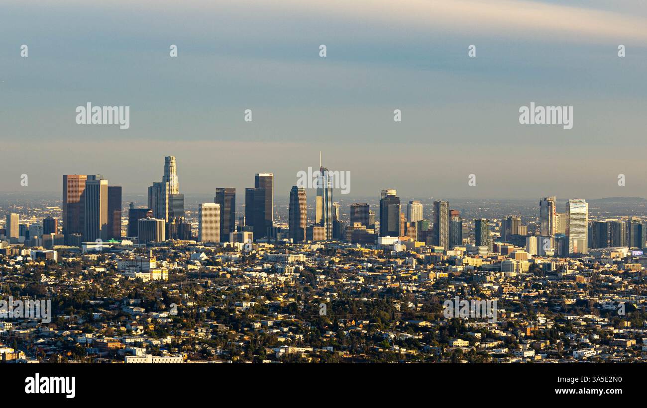 A stunning panoramic photo capturing the vibrant Los Angeles downtown ...