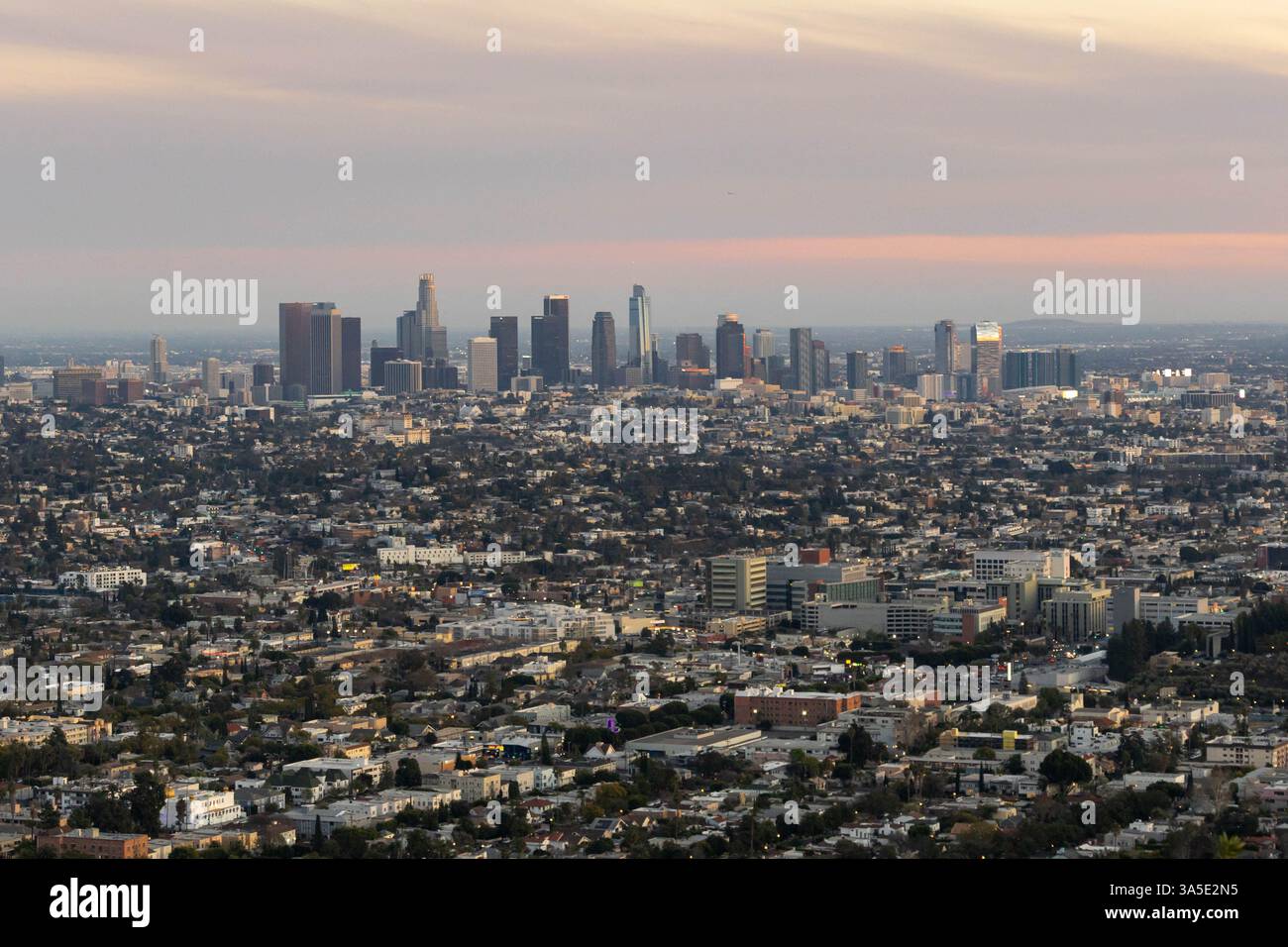 A stunning panoramic photo capturing the vibrant Los Angeles downtown ...