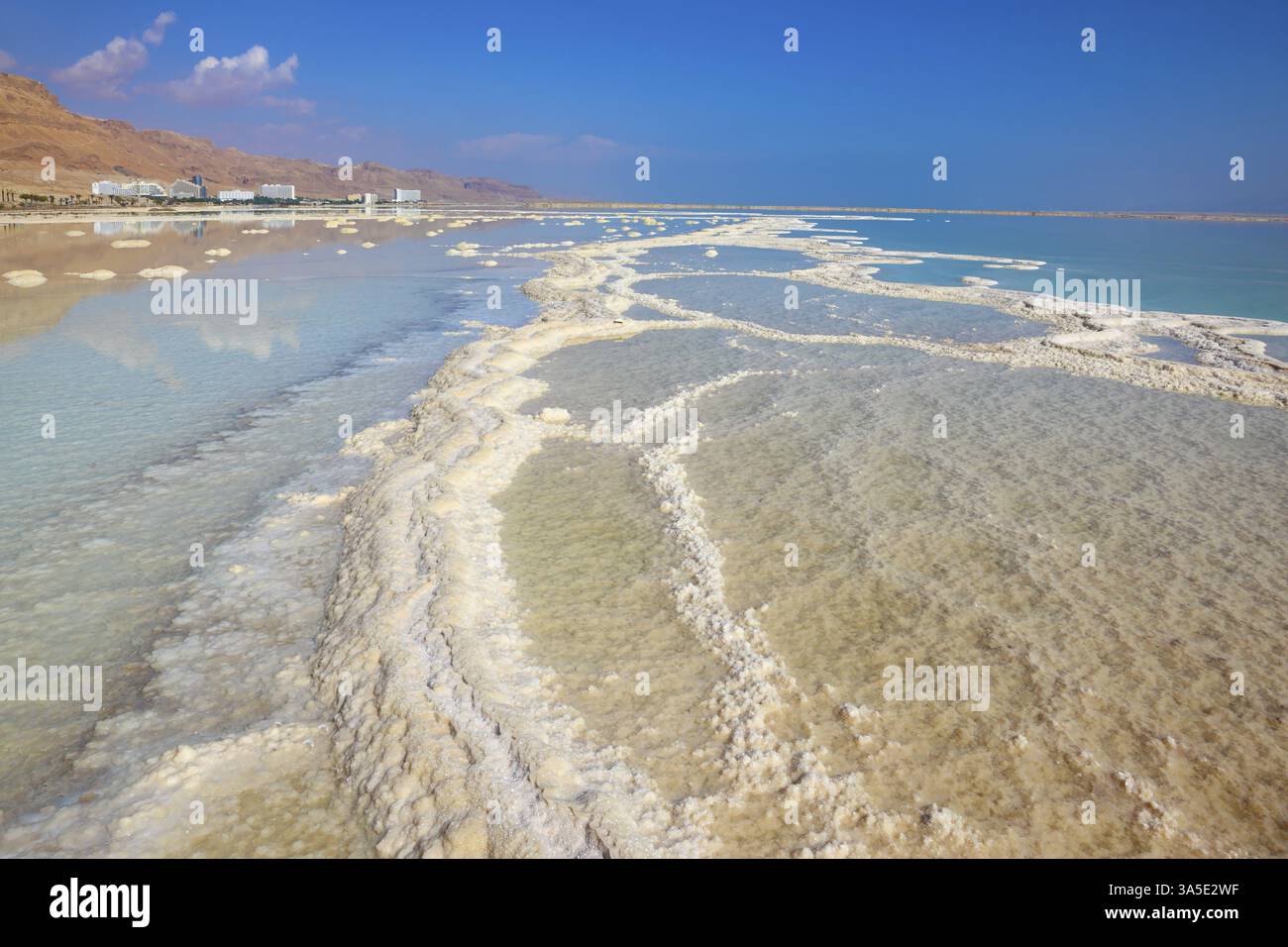 The patterns evaporated salt in the Dead Sea. Salt formed a long track ...