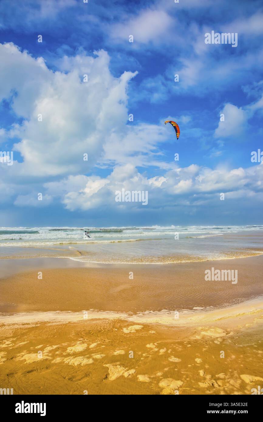 The huge sea beach in Tel Aviv in January. Storm on Mediterranean Sea ...