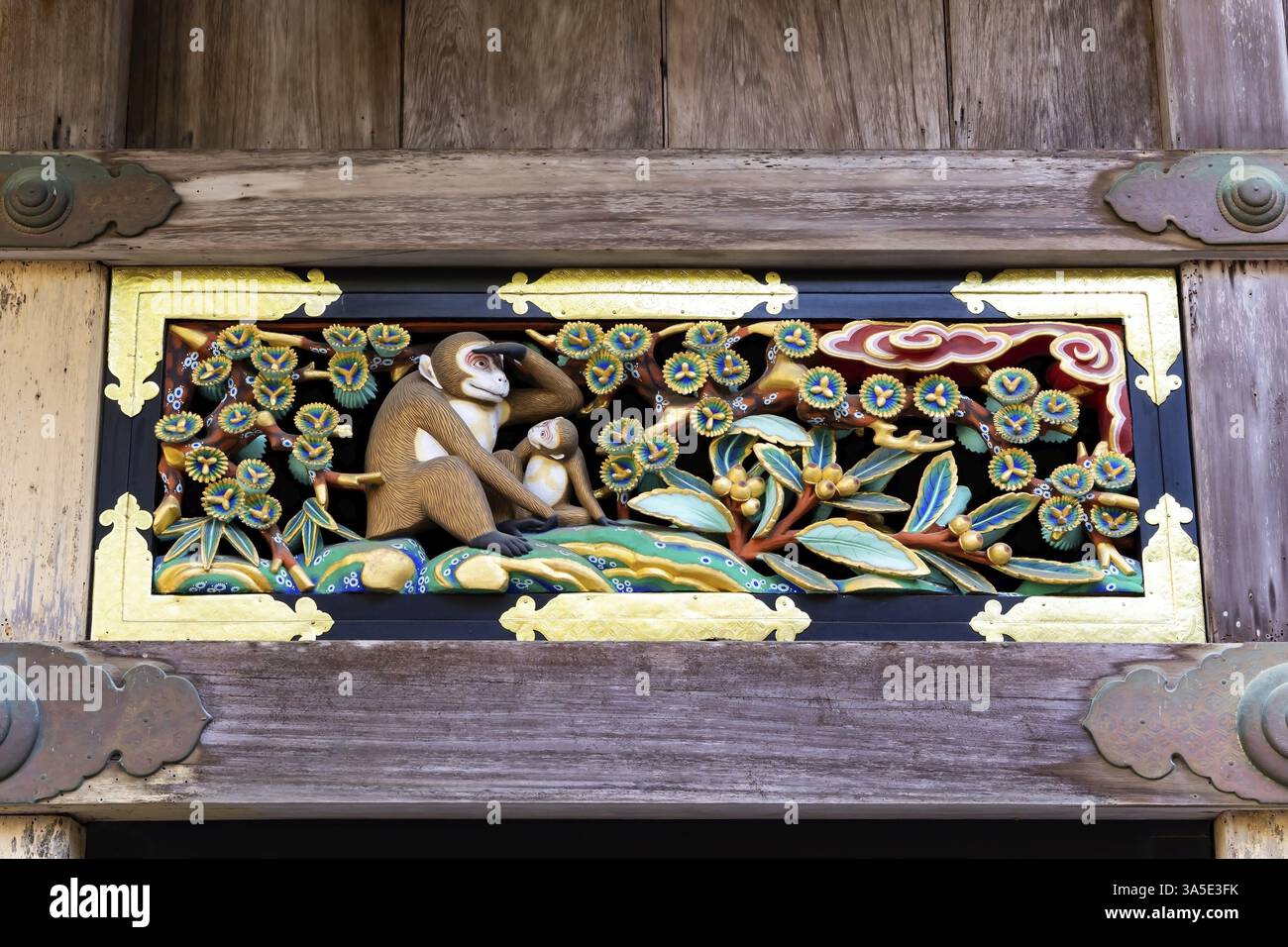 The three monkeys of the temple, representing the concept of the denial ...