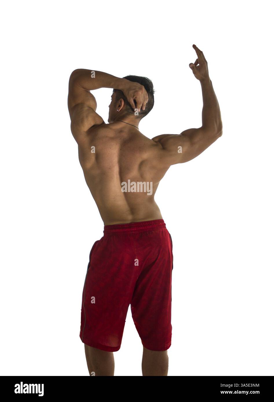 Bodybuilder strong athletic muscle man, sport guy showing his back ...