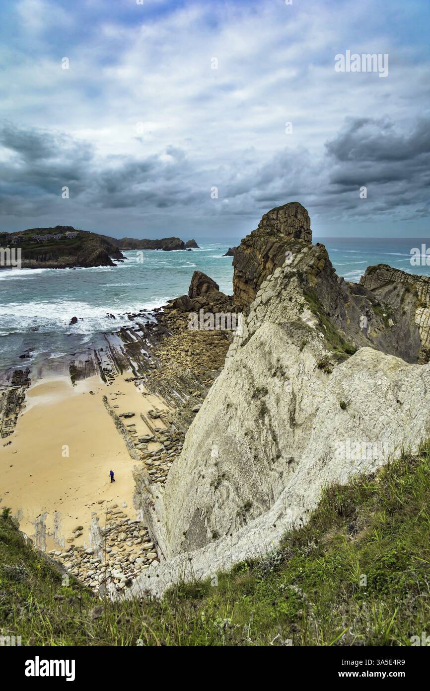 Cantabria Beaches, Portio Beach. Windy stormy day on the Atlantic coast ...