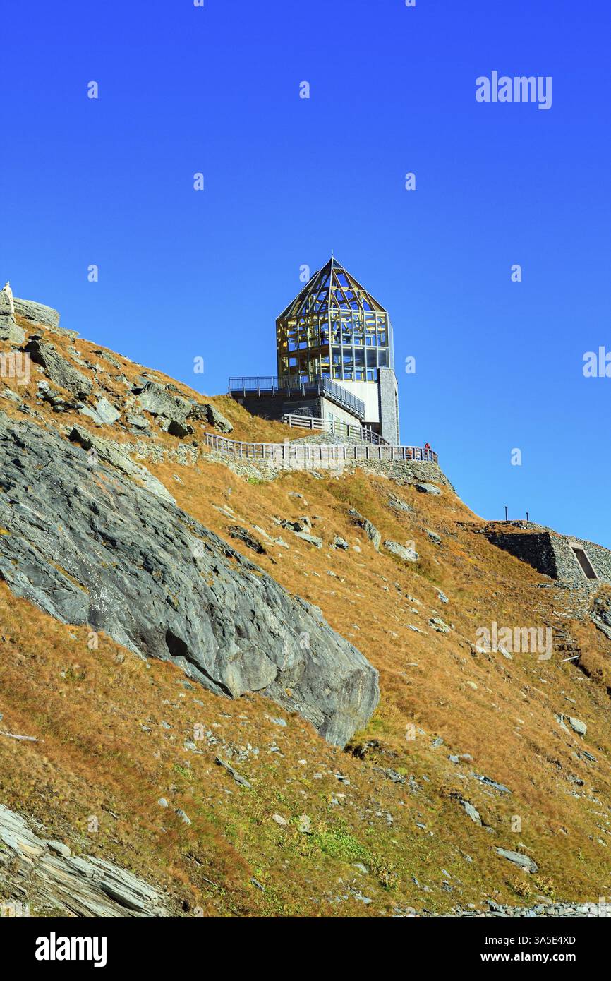 The famous panoramic mountain road Grossglocknerstrasse. Stone lookout ...