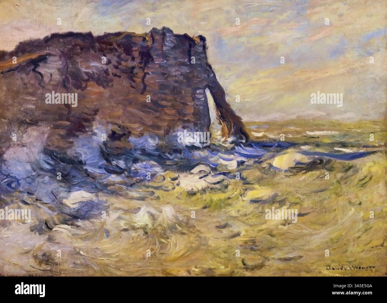 The cliff and the Porte d'Aval, rough sea, 1883 (Painting) by Monet ...