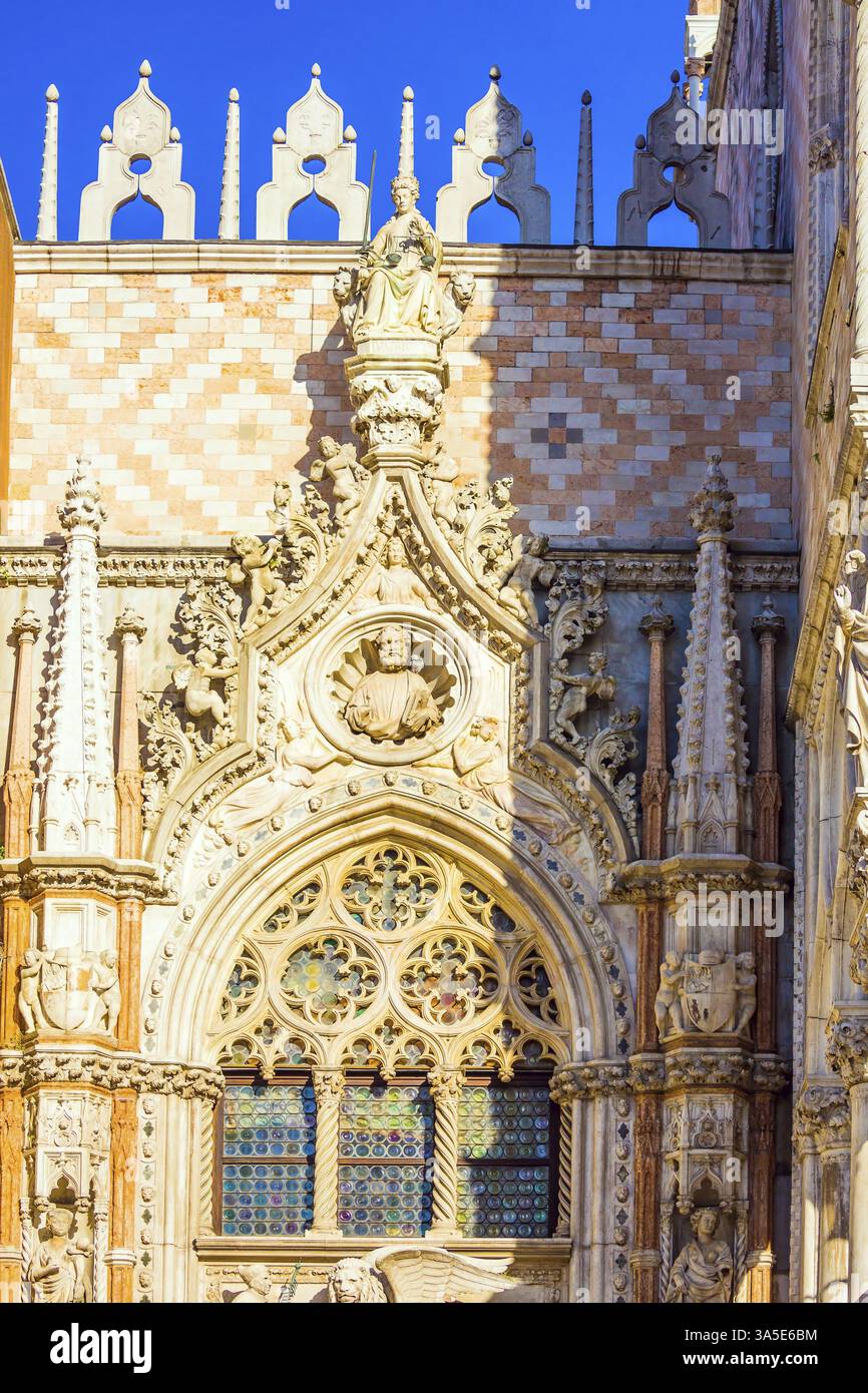 Magnificent decorated window of the Palazzo Ducale. Doge's Palace is a ...