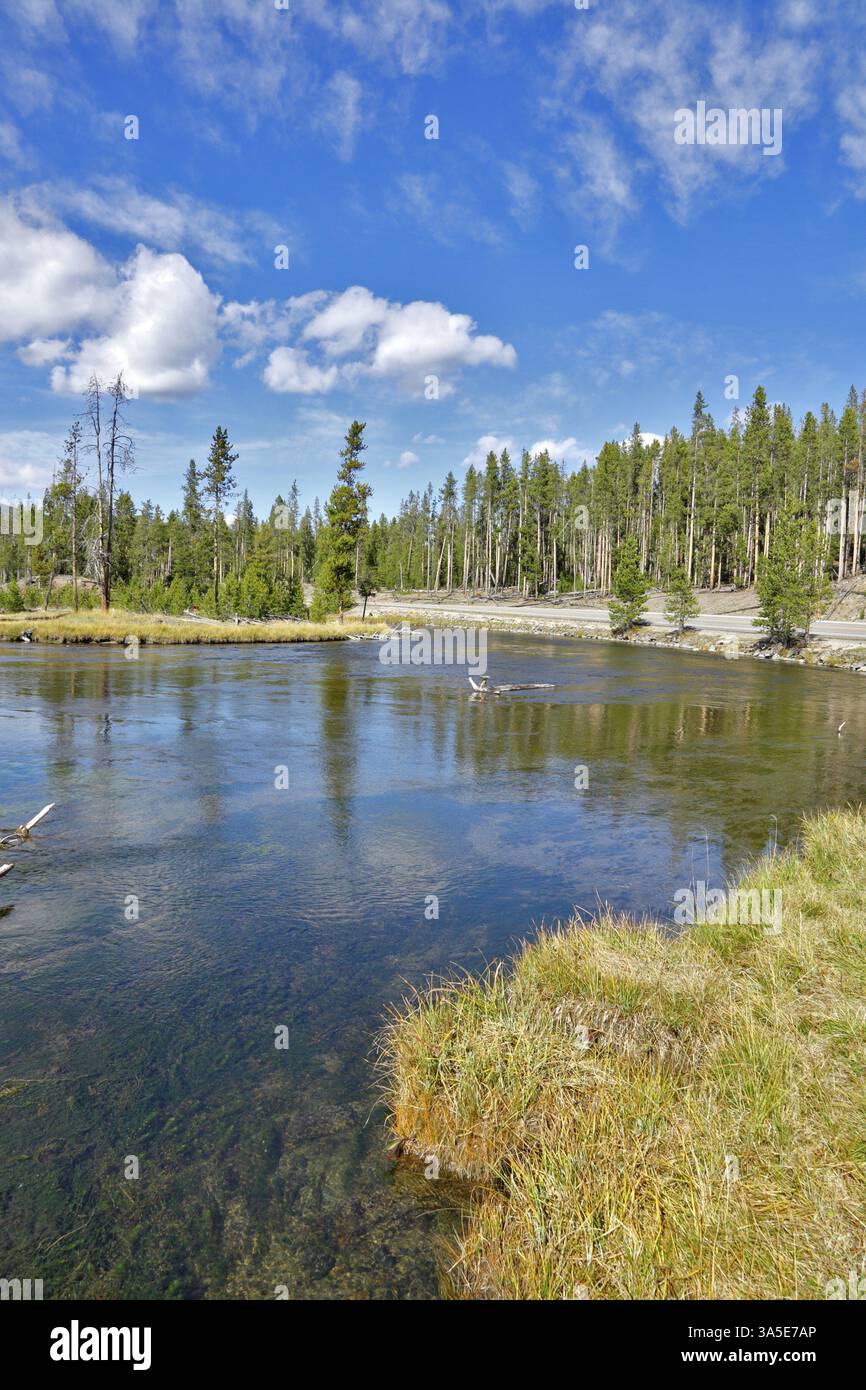 Autumn flood of shallow northern river. Midday Stock Photo - Alamy