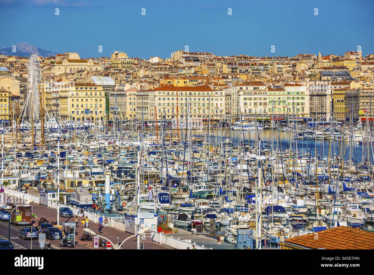 Marseille in May. The water area of the Old Port - yachts, speedboats ...