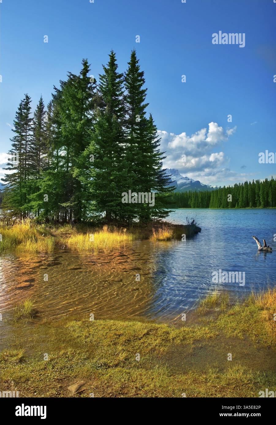 The small island separated by shallow passage from coast of lake Stock ...