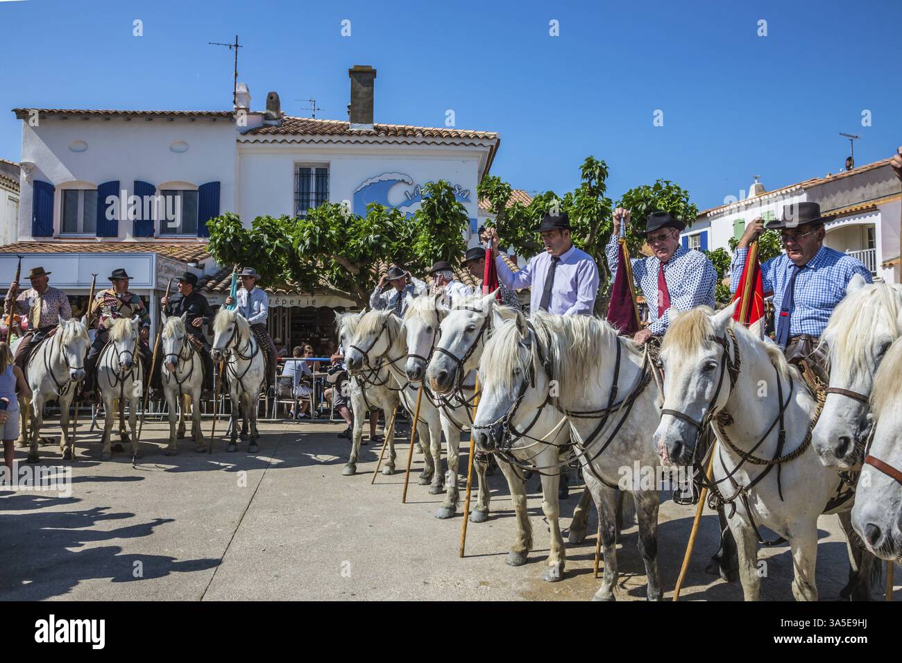Sent-Mari-de-la-Mer, Provence, France - May 25, 2015. Guards on white ...