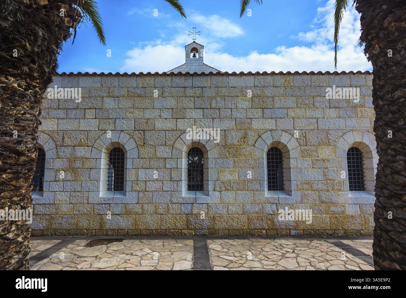 Lake Kinneret, Israel. Cosy small church yard Stock Photo - Alamy