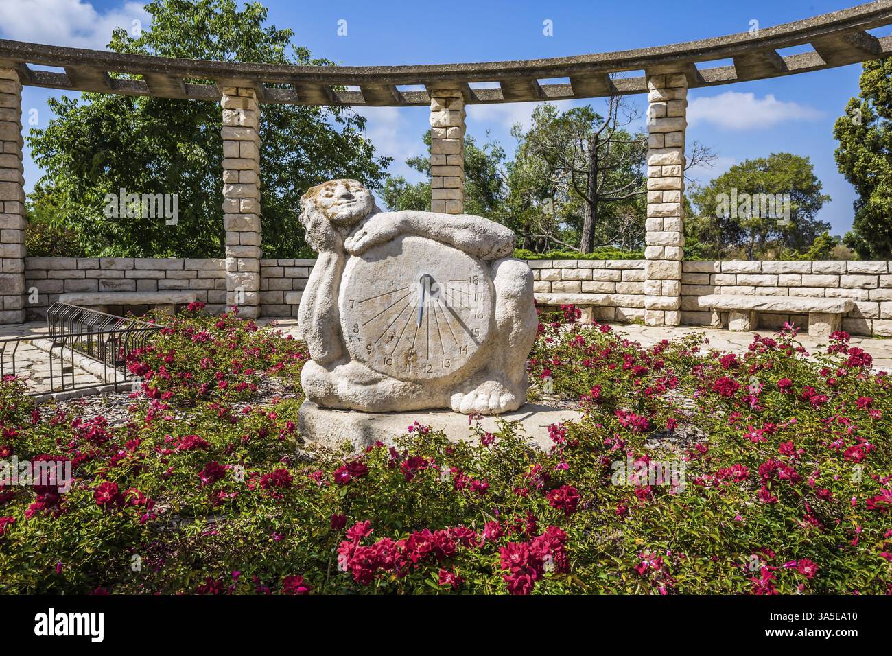Sundial is carved in stone. Observation deck overlooking the ...