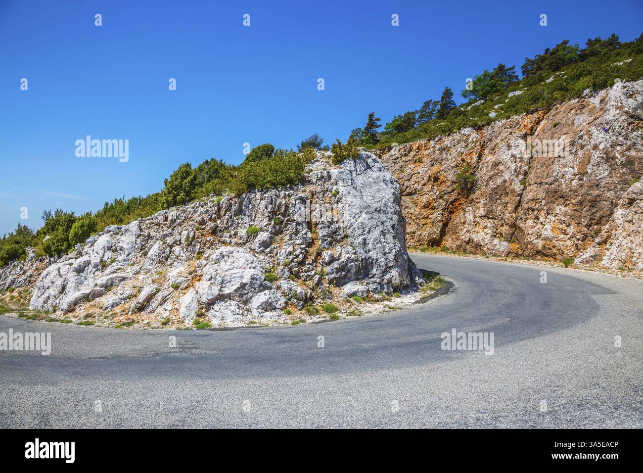 The largest alpine canyon Verdon, Provence, France. Sharp mountain road ...