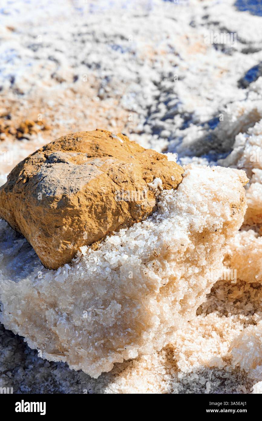 Evaporated salt forms Ñ rystals on the surface of the water. Coast of ...