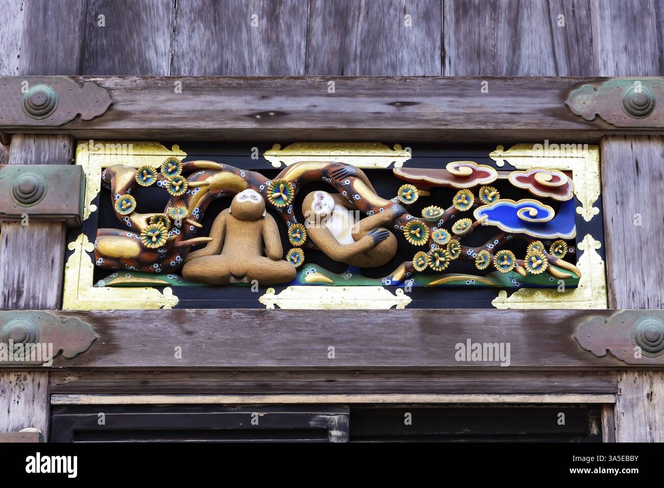 Japan. The temple and shrine of Nikko. Sunset. The famous carving of ...