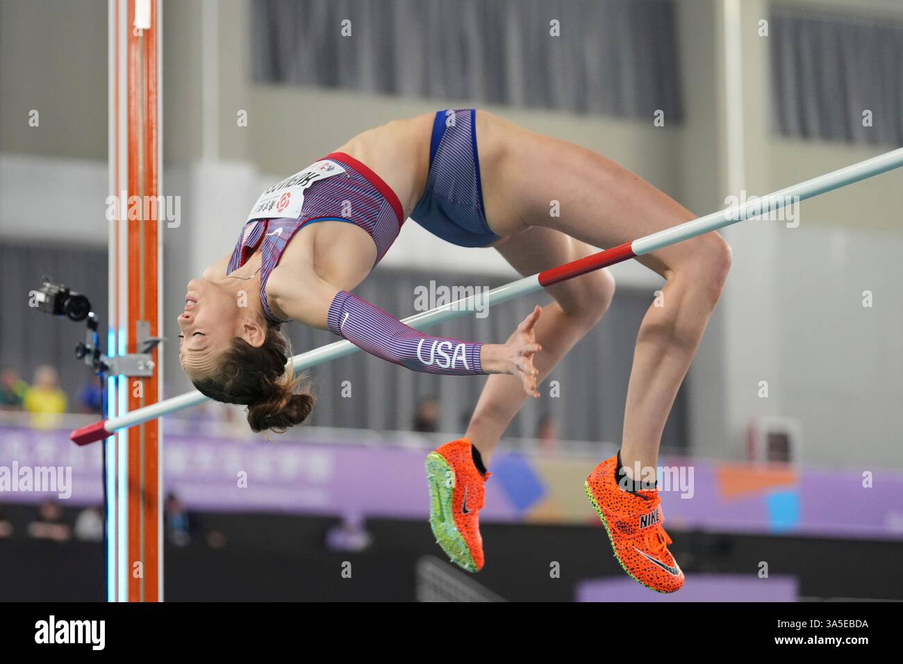 Charity Hufnagel of the United States competes in the women's high jump ...