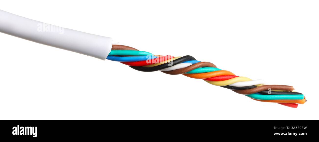 Color stripped electrical wire isolated on white Stock Photo - Alamy