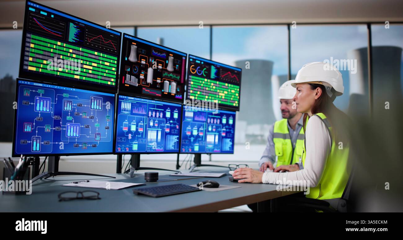 Female Engineer Operates SCADA System to Monitor Nuclear Power Plant ...