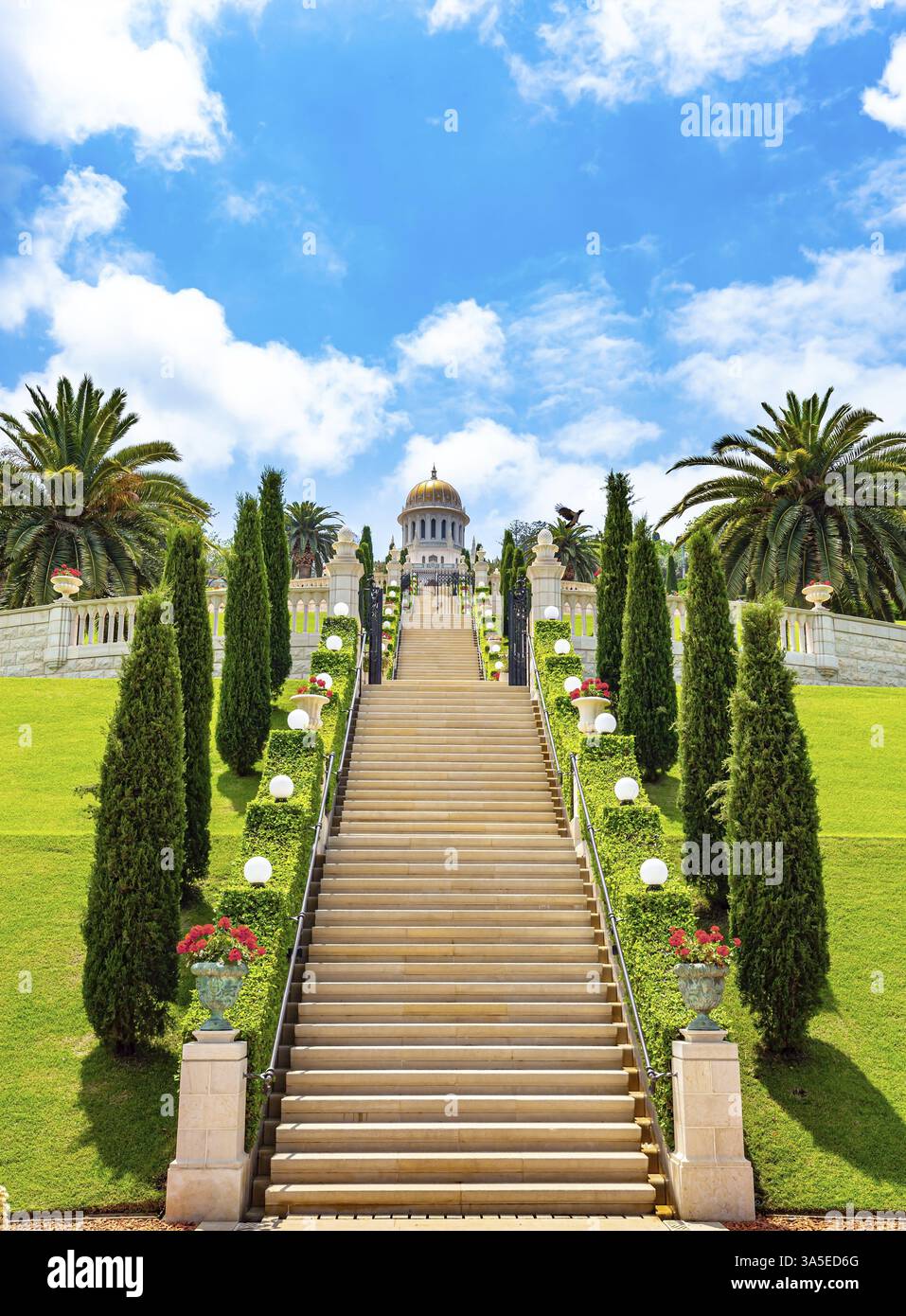 Marble staircase and garden terraces, magnificent colonnade with a ...