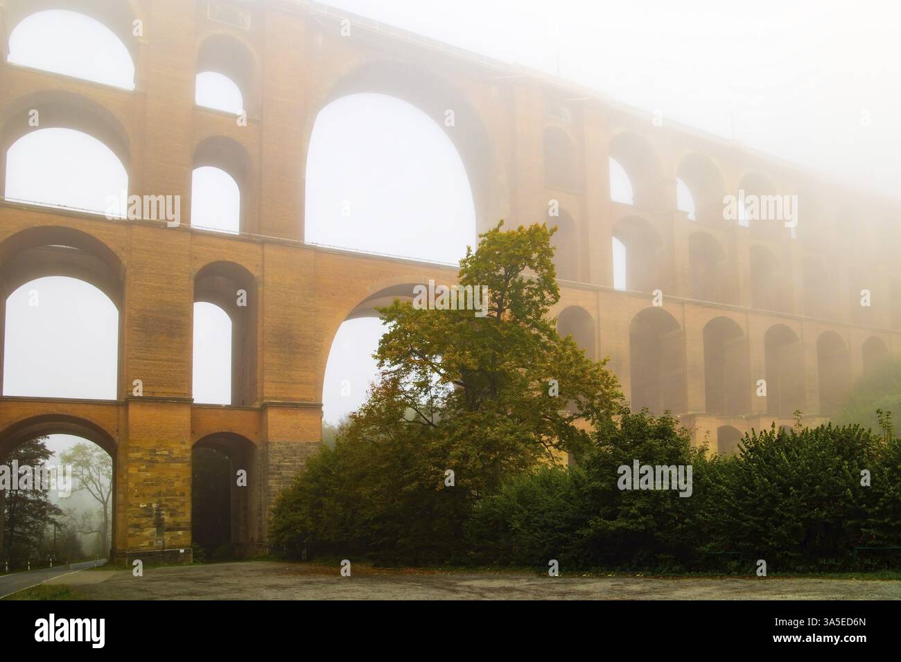 The Goltzsch Viaduct is the world's largest brick viaduct. Foggy autumn ...