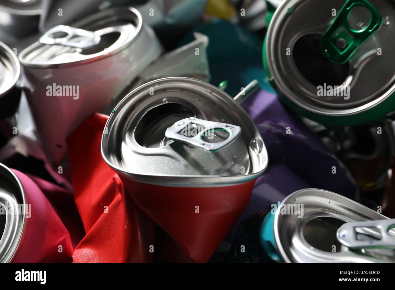 Many crumpled tin cans as background, closeup Stock Photo - Alamy