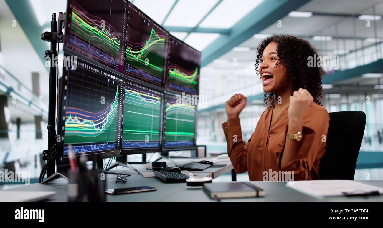 Successful Stock Market Trader In Joy. Inside Trade Stock Photo - Alamy
