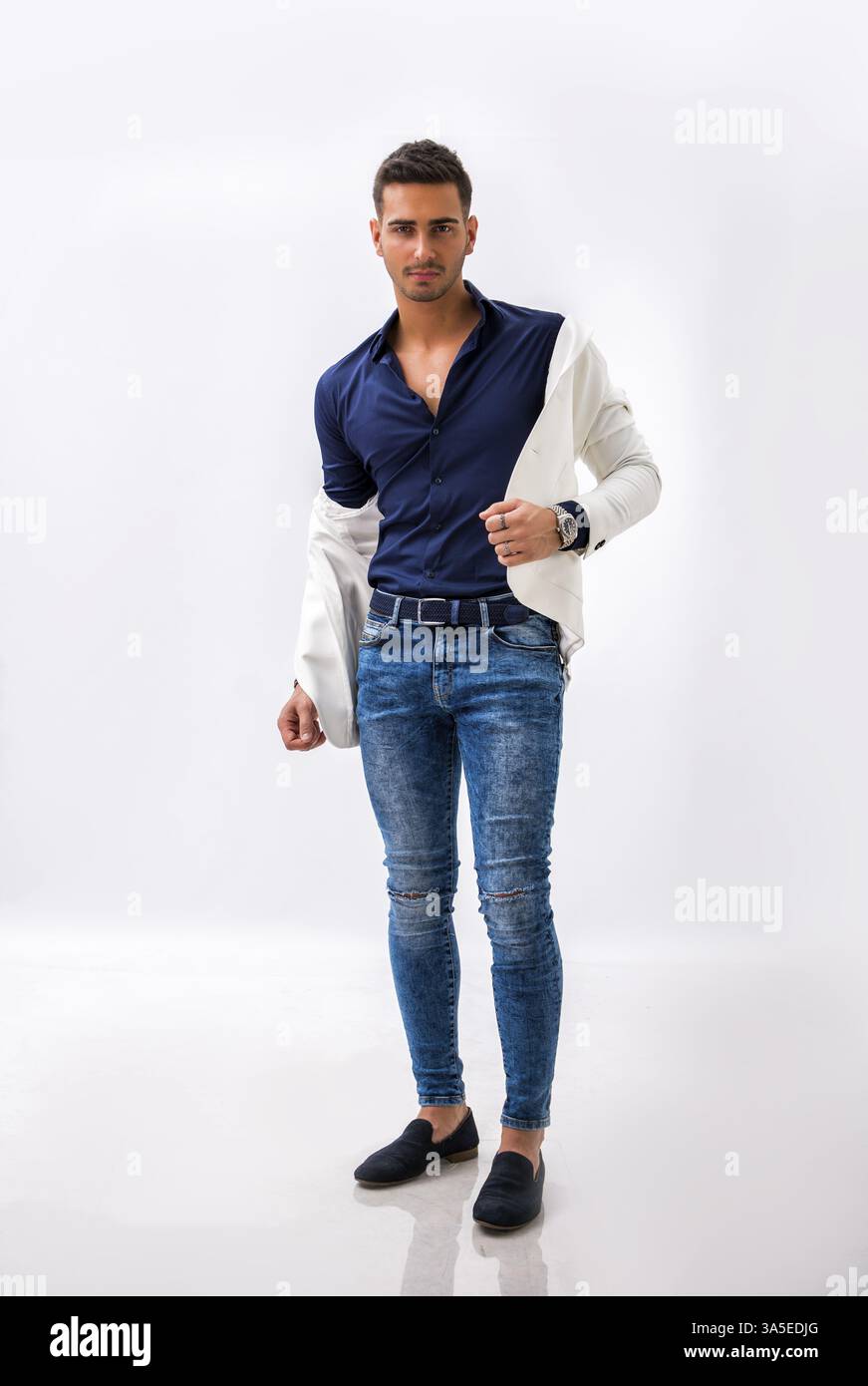 Person in blue jacket hi-res stock photography and images - Alamy