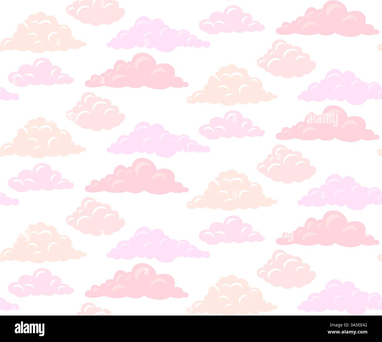 Vector fairy seamless pattern with pink clouds on white background ...