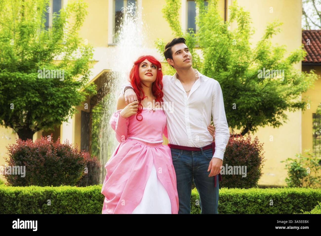 Romantic Fairy Tale Couple Embracing in Beautiful Palace Garden in ...