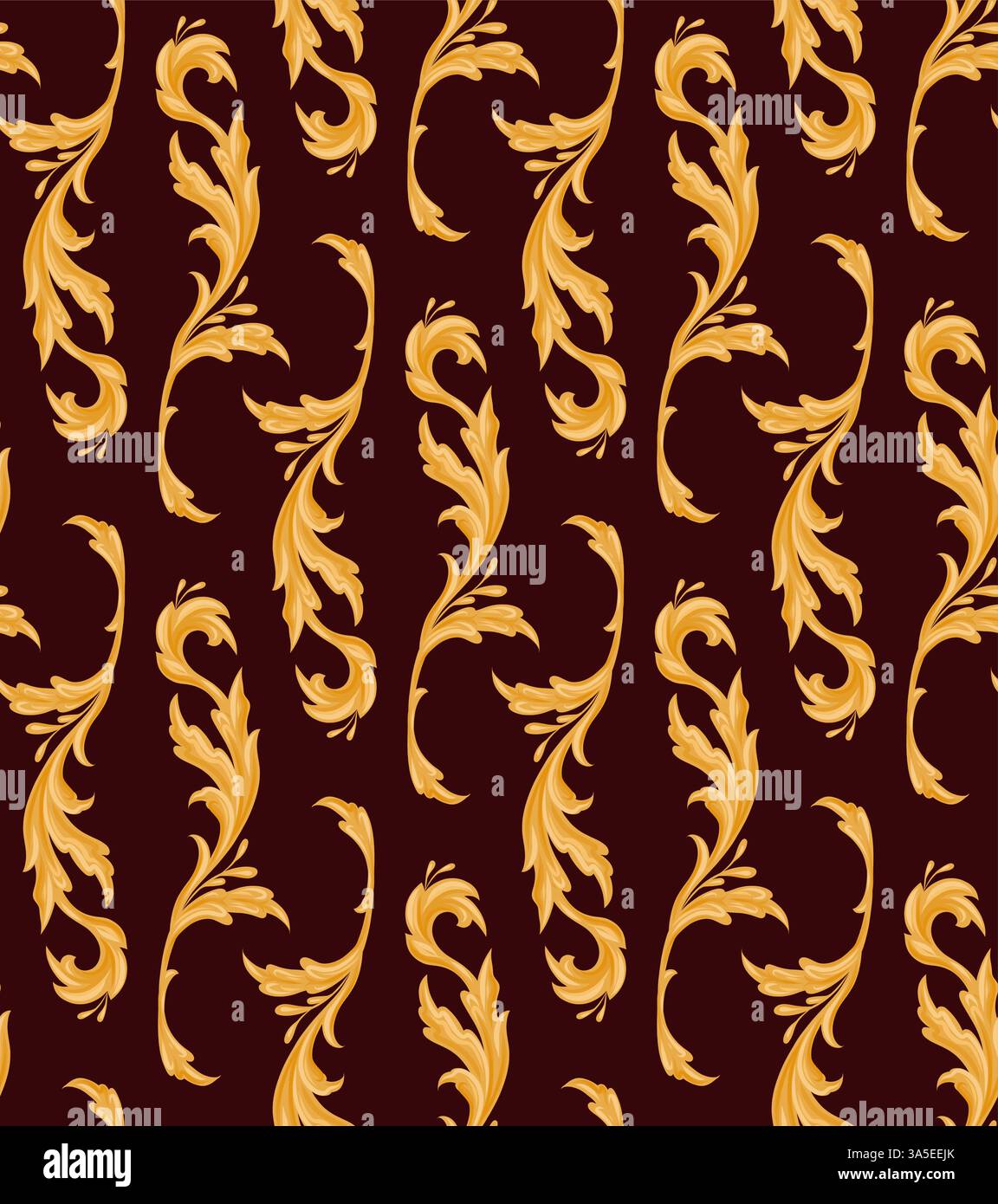 Vector gold vintage curls pattern. Rococo ornament. Golden floral ...