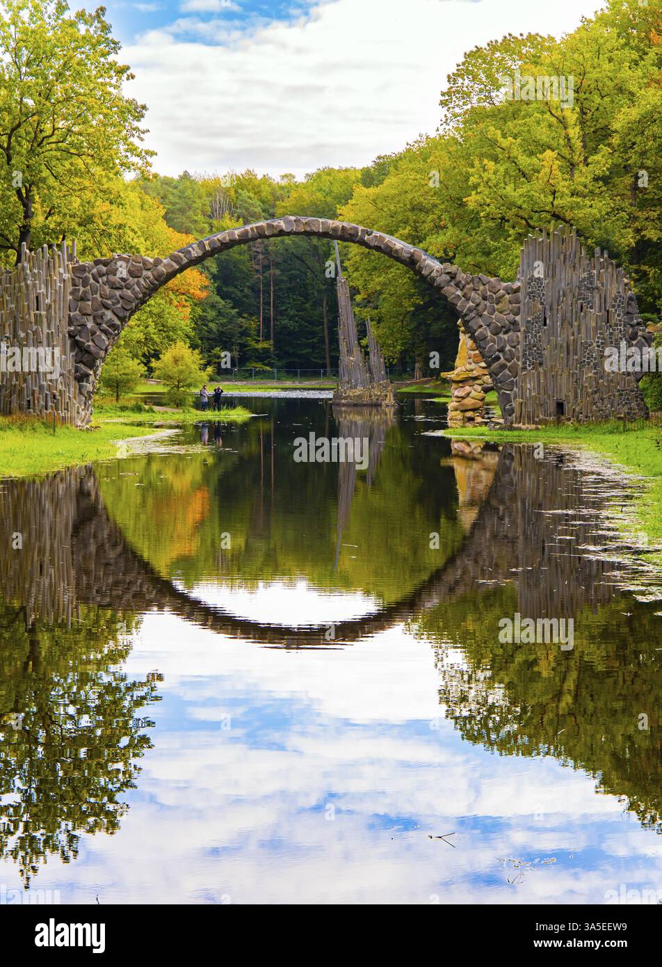 Picturesque narrow bridge in the park Kromlau, Germany. The Devil's ...