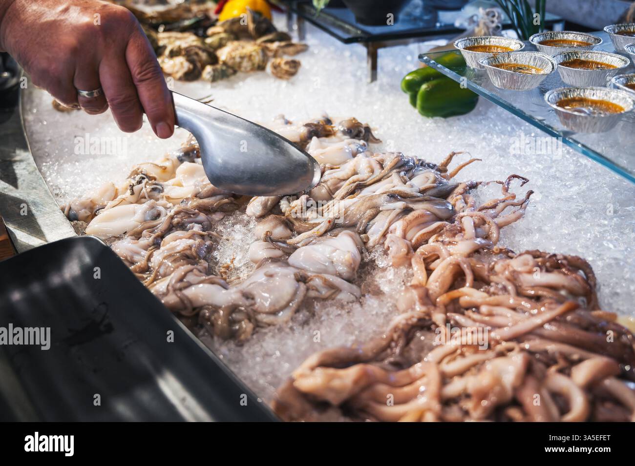 seafood in Asian buffet at hotel in the Asian breakfast restaurant ...