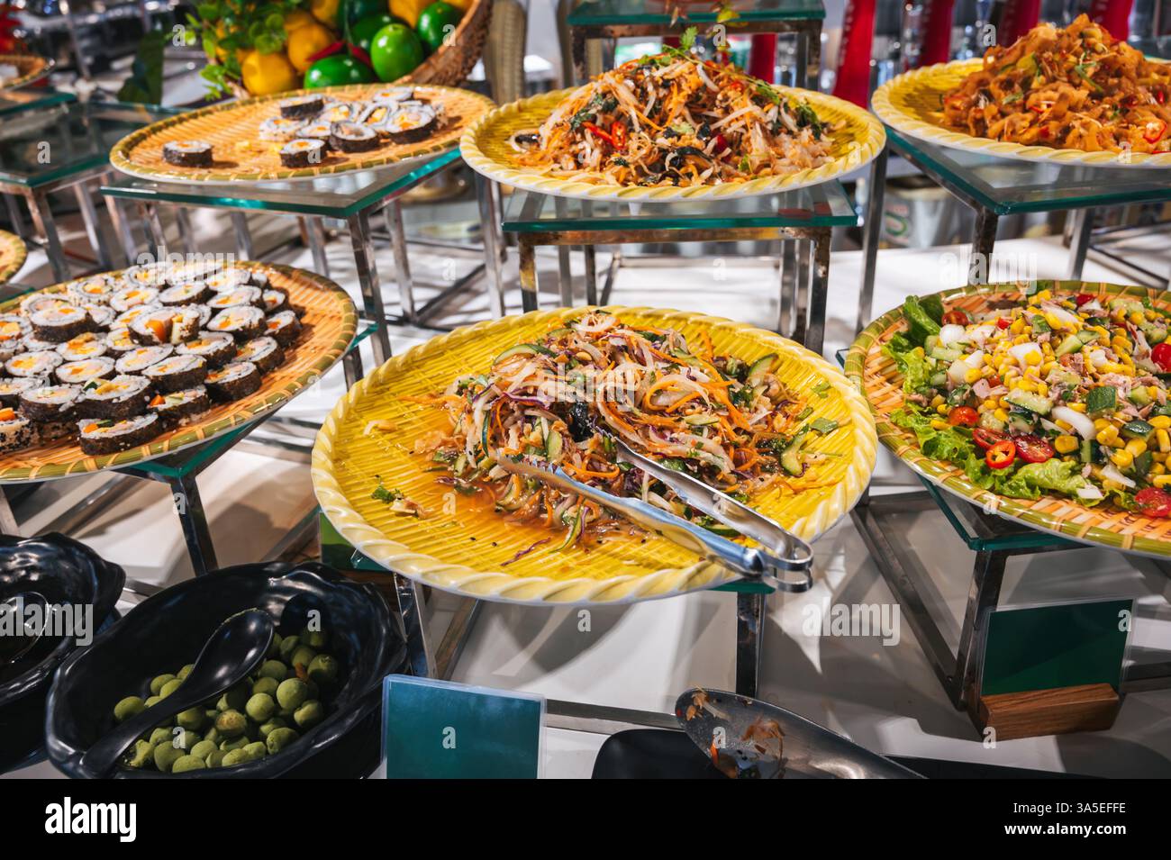 Asian buffet food in a restaurant in Asia. Vietnamese vegetarian salads ...
