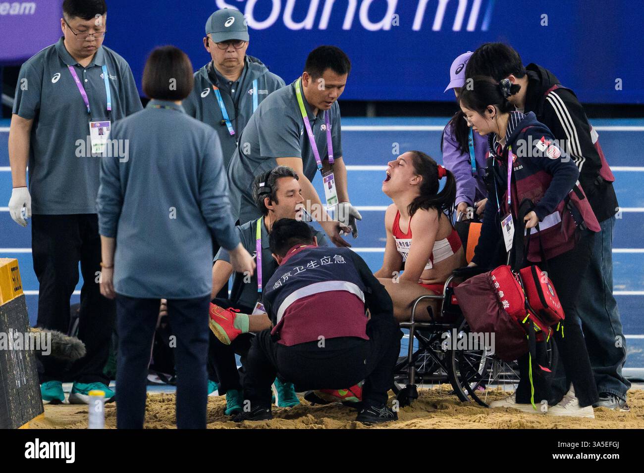 250323 Plamena Mitkova of Bulgaria in pain after getting injured in ...