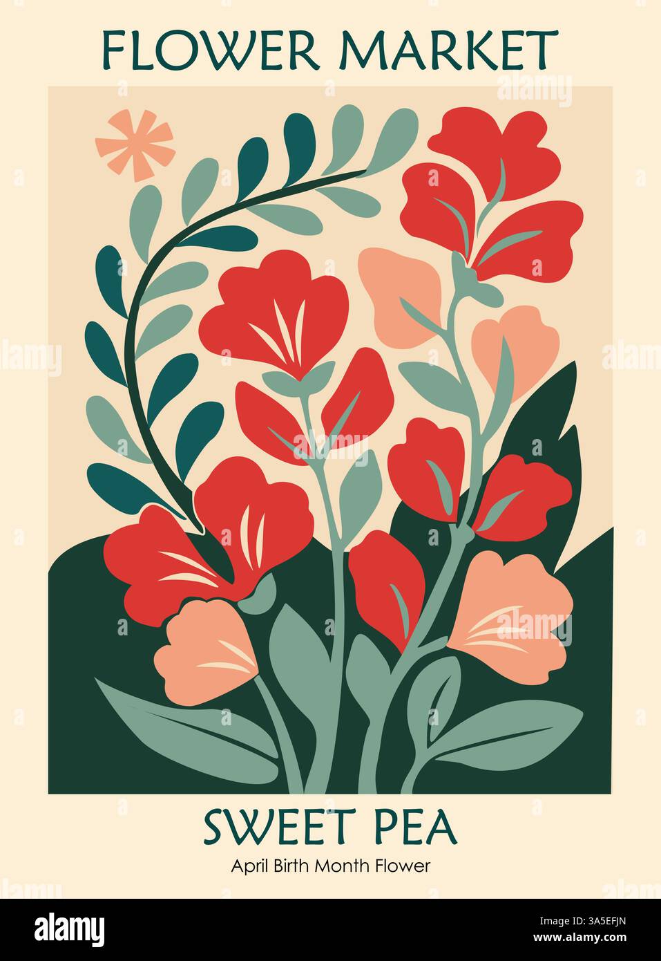 Retro mid century modern flower market poster Stock Vector Image & Art ...