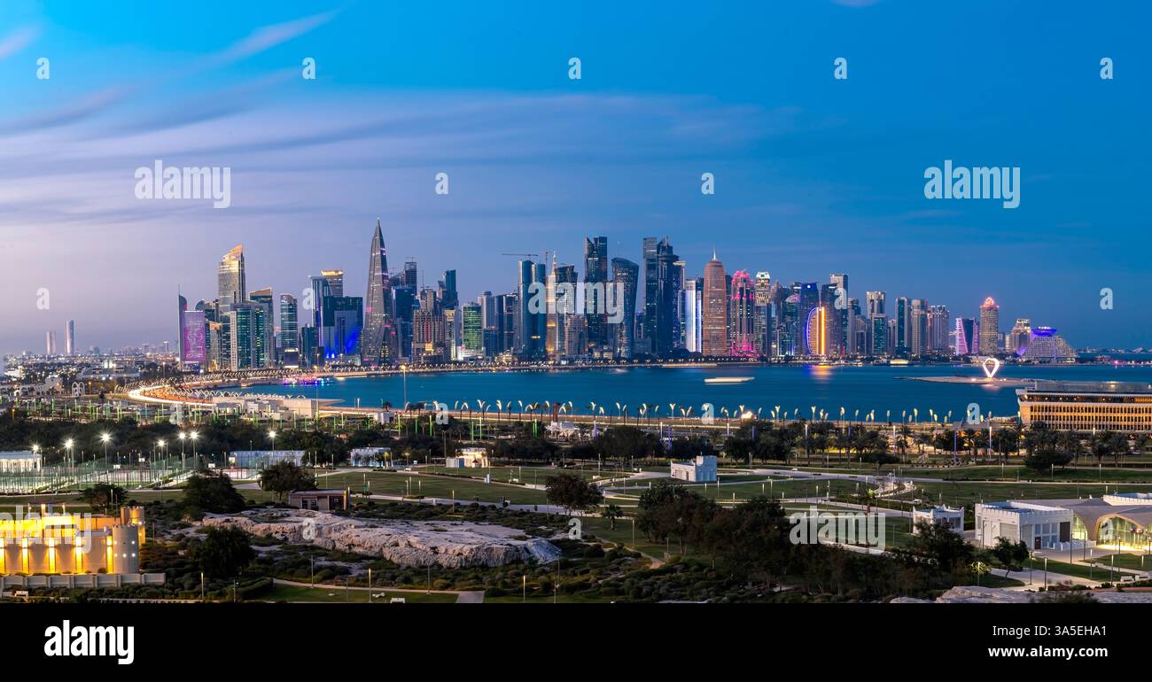 Doha, Qatar - March 22, 2025: Panoramic Doha Skyline view Sunset time ...
