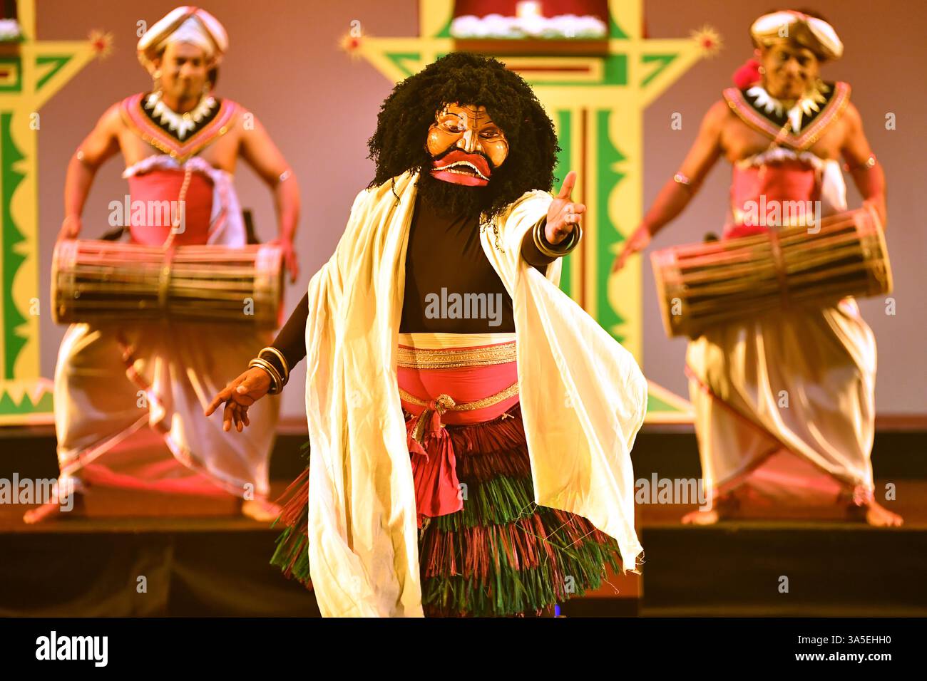 Sri Lankan traditional dancer Saman Mathora performs a traditional ...