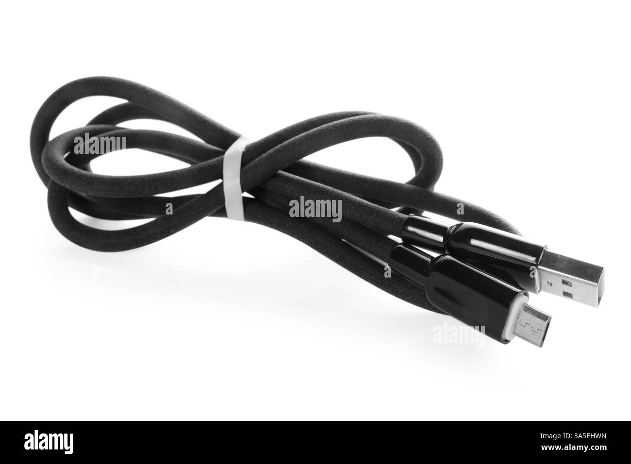 Black USB charge cable isolated on white Stock Photo - Alamy