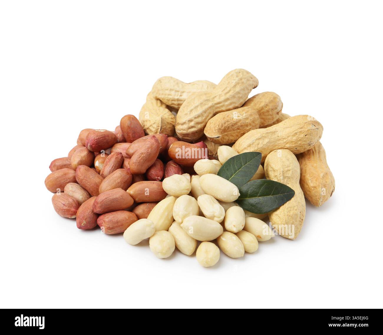 Pile of different peanuts and leaves isolated on white Stock Photo - Alamy