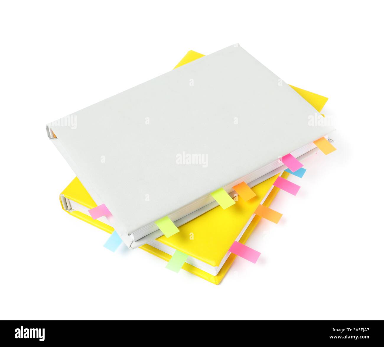 Books with colorful tabs isolated on white Stock Photo - Alamy