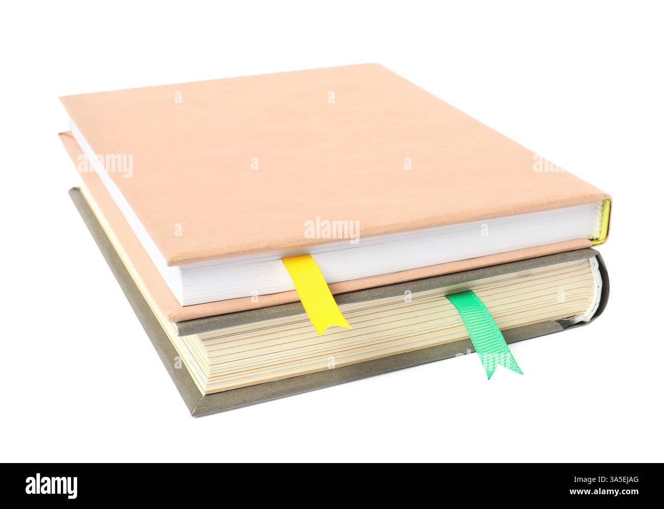 Books with ribbon bookmarks isolated on white Stock Photo - Alamy