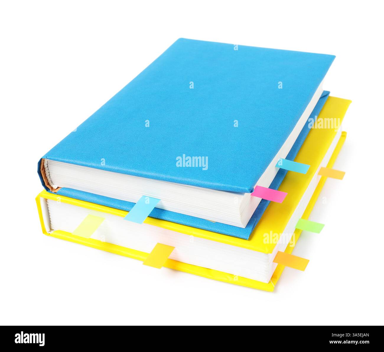Books with colorful tabs isolated on white Stock Photo - Alamy