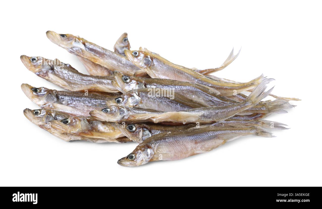 Dried salted smelt fish isolated on white Stock Photo - Alamy