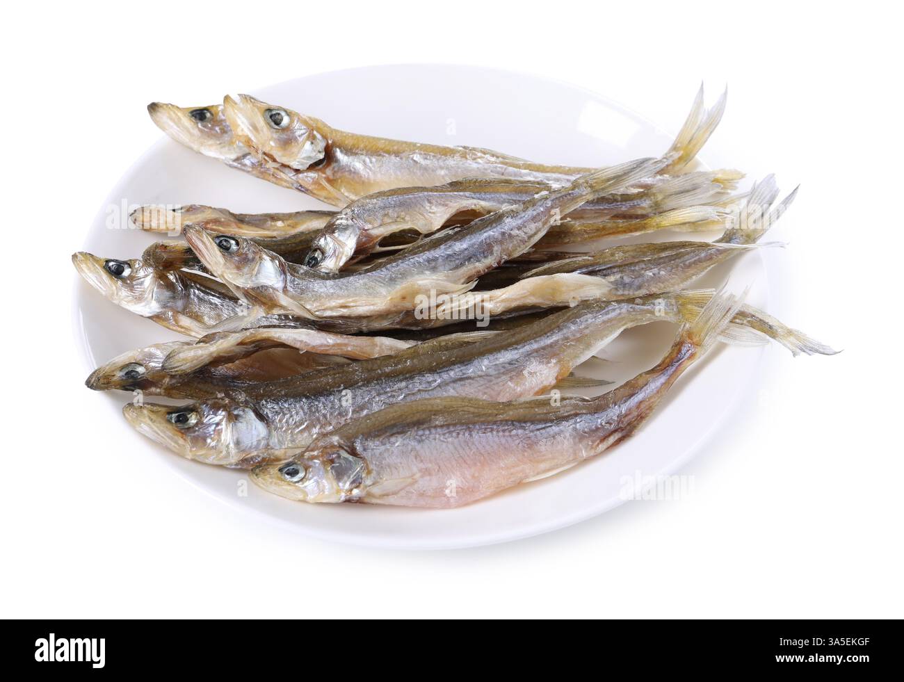 Dried salted smelt fish isolated on white Stock Photo - Alamy