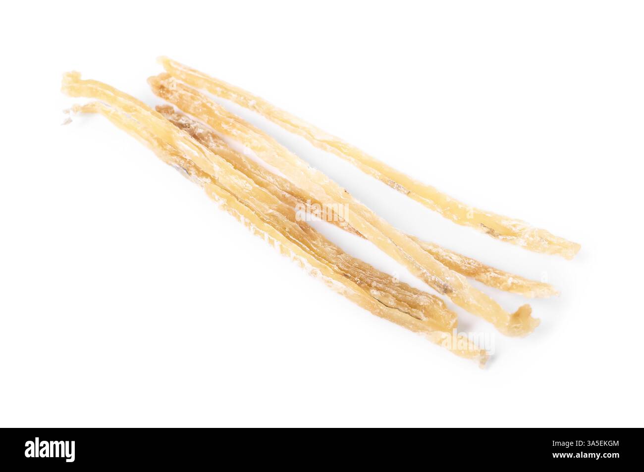 Dried shredded fish snack isolated on white, top view Stock Photo - Alamy
