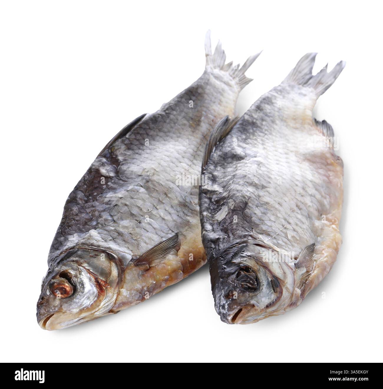 Dried salted roach fish isolated on white Stock Photo - Alamy